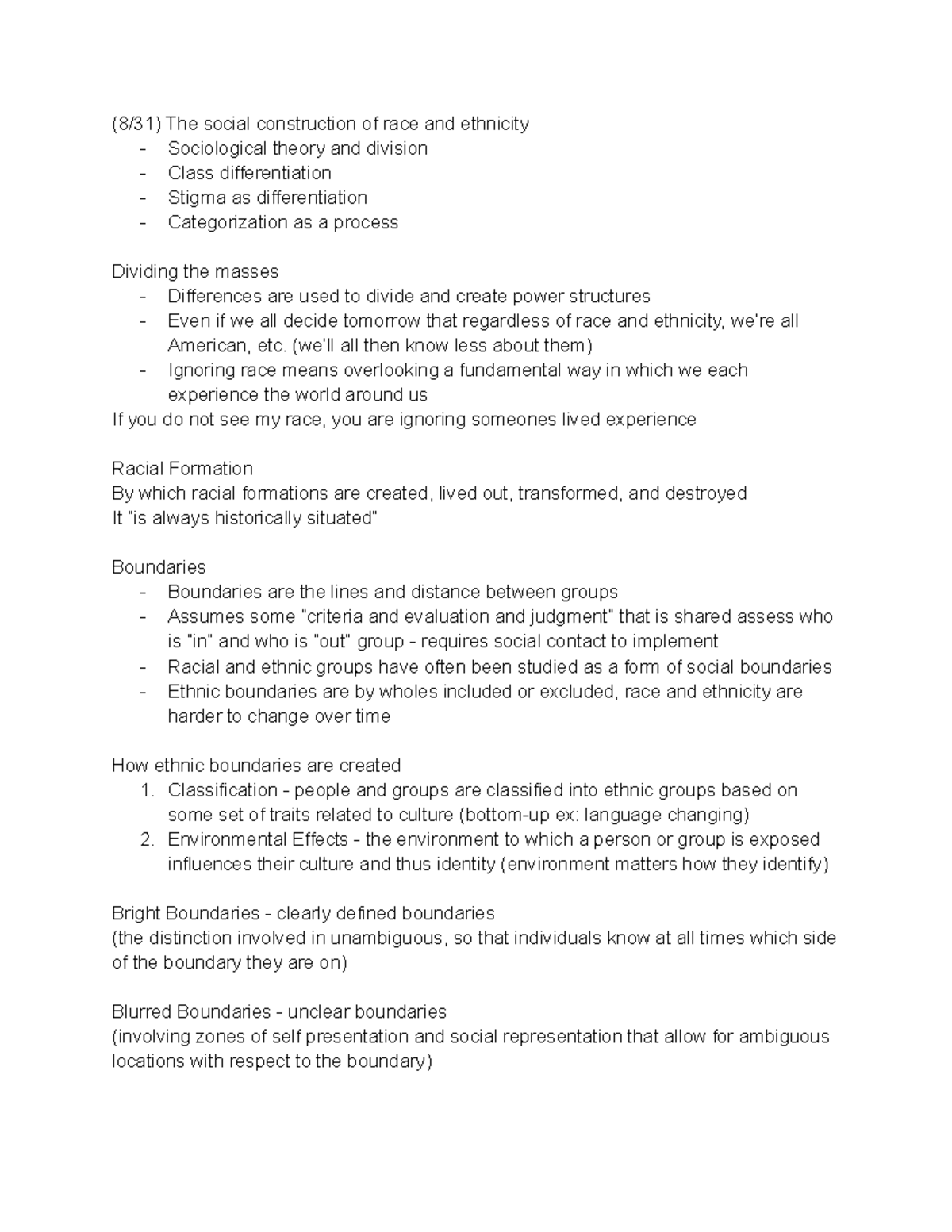 Lec. notes (ASOC 282) - (8/31) The social construction of race and ...