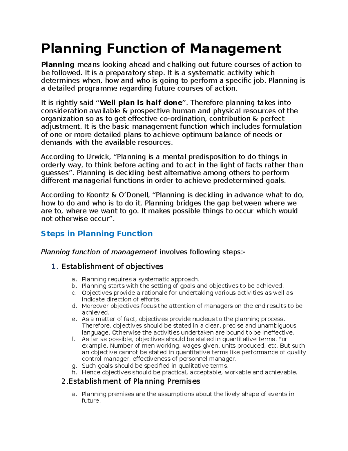 Functions of planning - Planning Function of Management Planning means ...