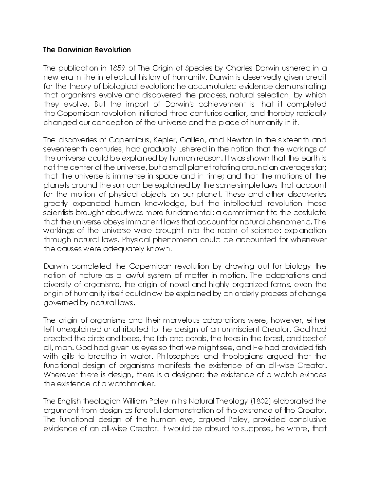 Darwinian- Revolution - The Darwinian Revolution The publication in ...