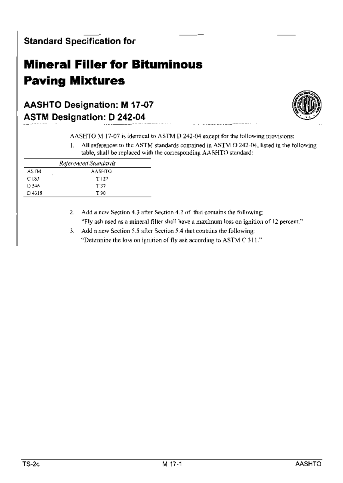 AASHTO for Fine Mineral Filler used in Asphalt - Standard Specification ...