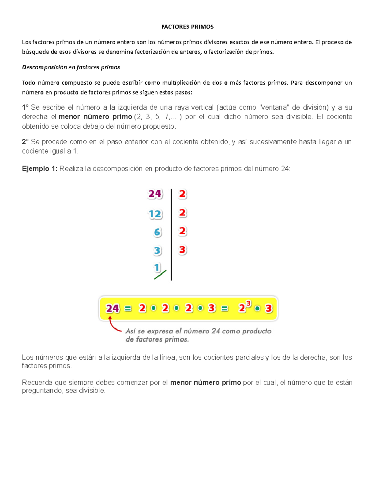 Clase 1. Factores Primos - FACTORES PRIMOS Los factores primos de un ...