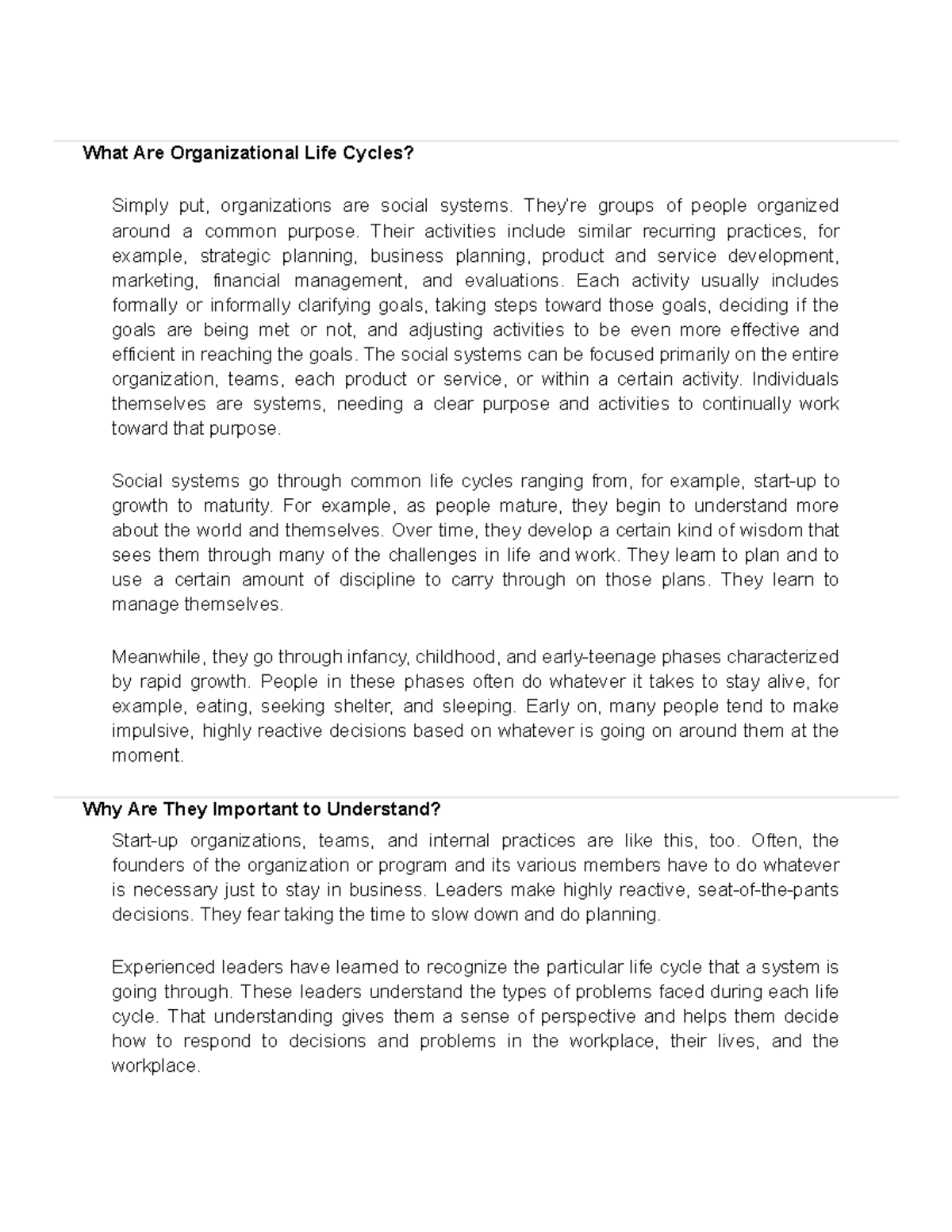 Strategy Implementation Module 22 1 - What Are Organizational Life Cycles? Simply put ...