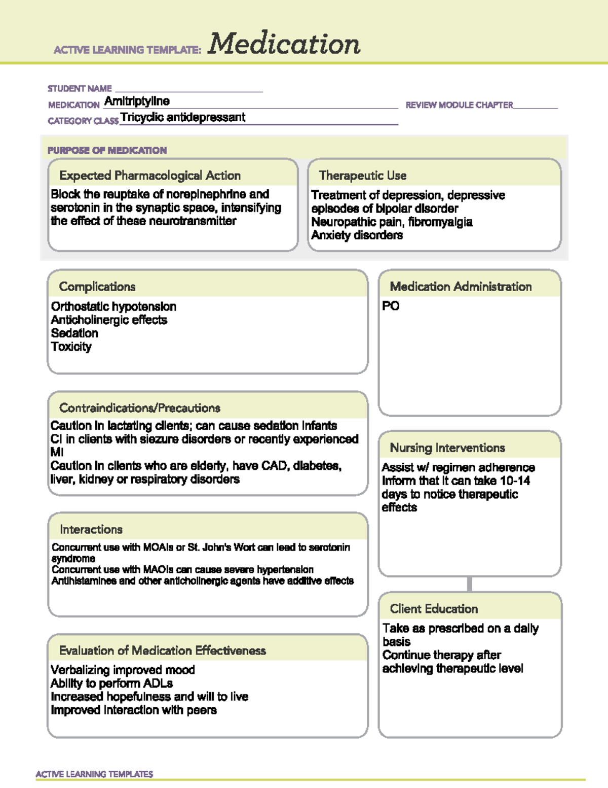 Amitriptyline - Mental health medication - NURSE 252 - Studocu