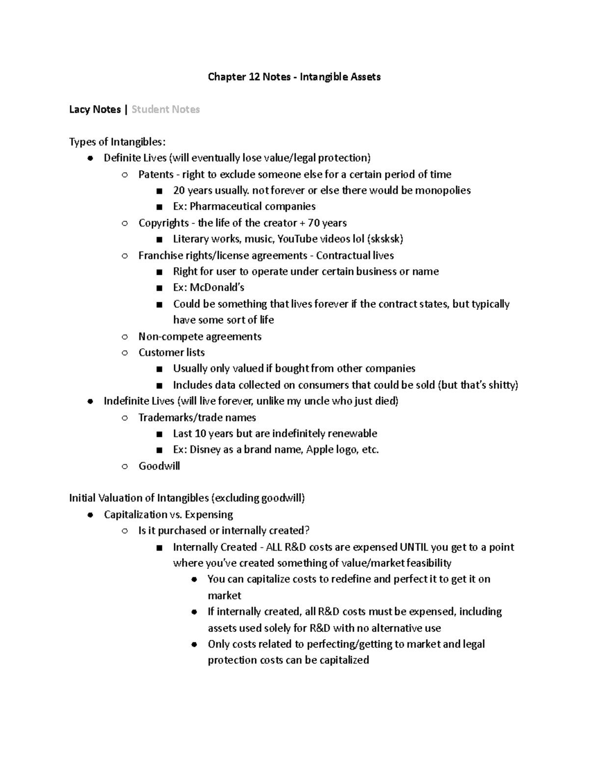 Chapter 12 Notes - Intangible Assets - Chapter 12 Notes - Intangible ...