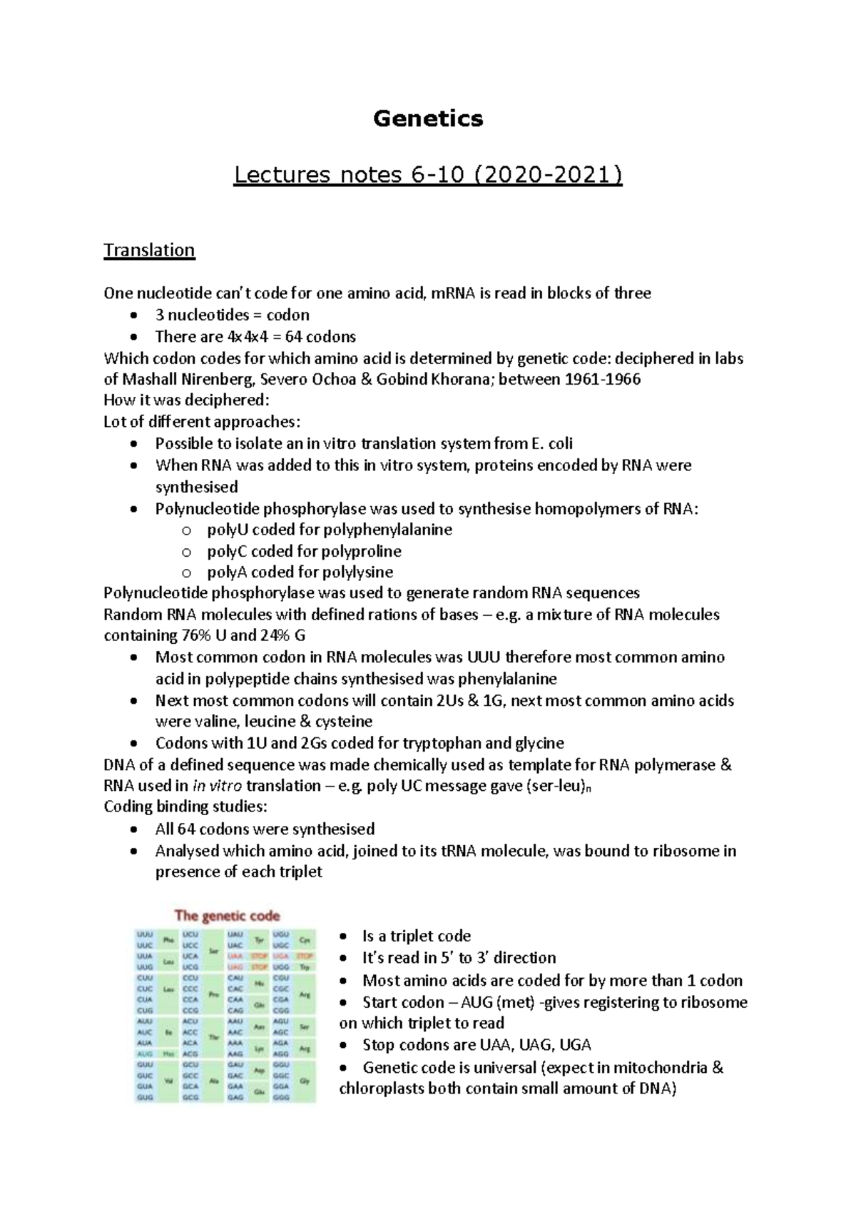 Genetics 20202021 lectures 6o10 - Genetics Lectures notes 6-10 (2020 ...