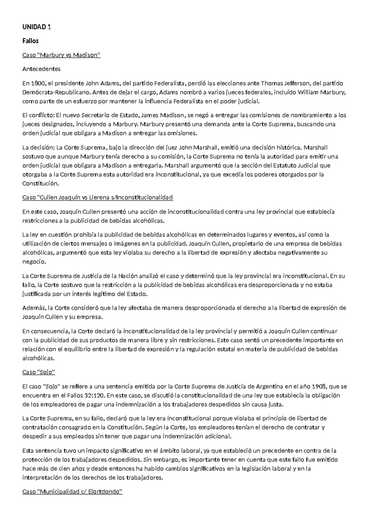 Jurisprudencia consti 1 - UNIDAD 1 Fallos Caso "Marbury vs Madison ...