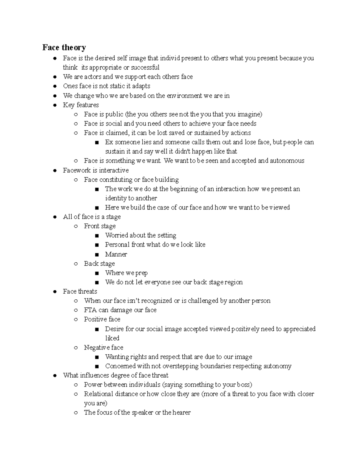 Week 2 - Google Docs - Notes from powerpoint - Face theory Face is the ...