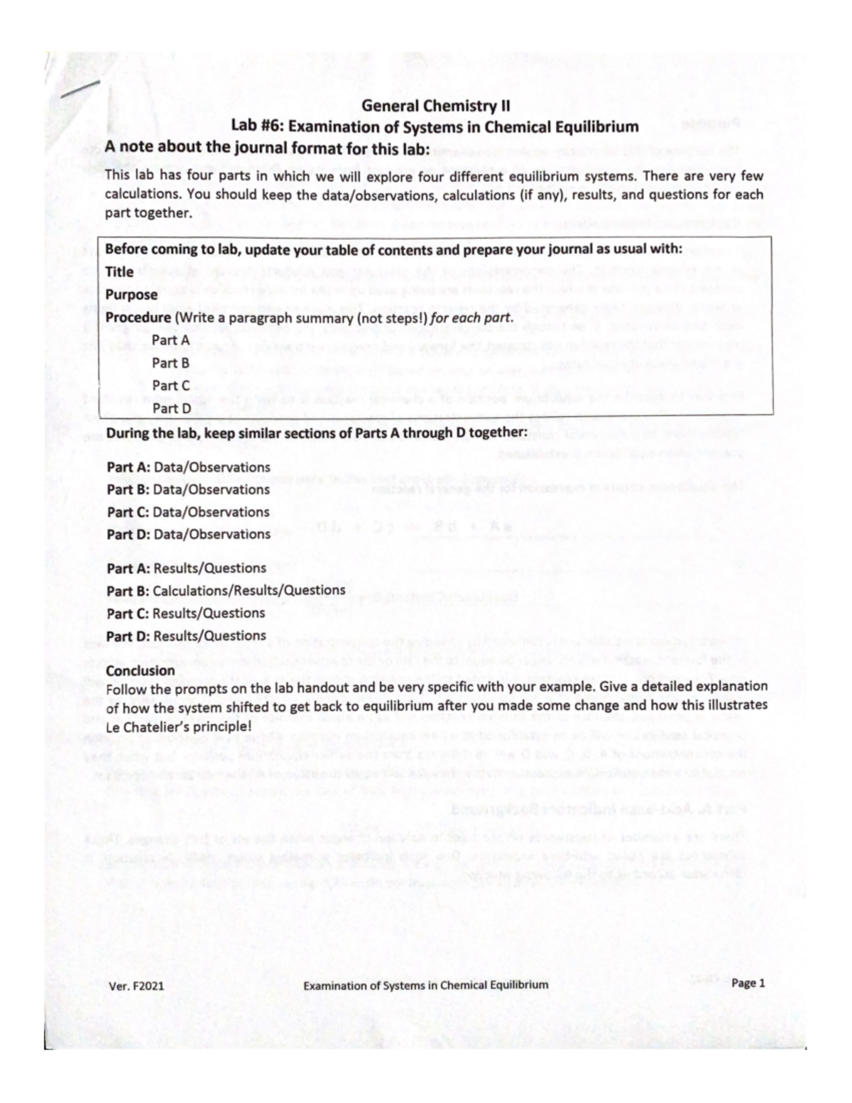 Lab #6 Examination of Systems in Chemical Equilibrium - CEM 122 - Studocu