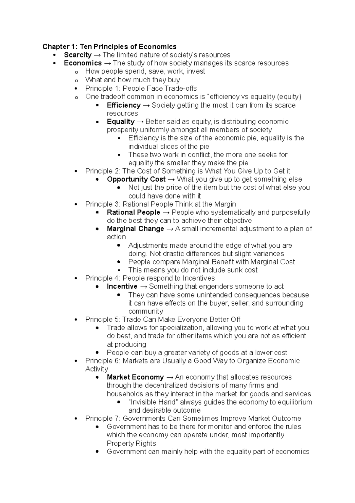 Chapters 1 to 3 - Chapter 1: Ten Principles of Economics Scarcity → The ...
