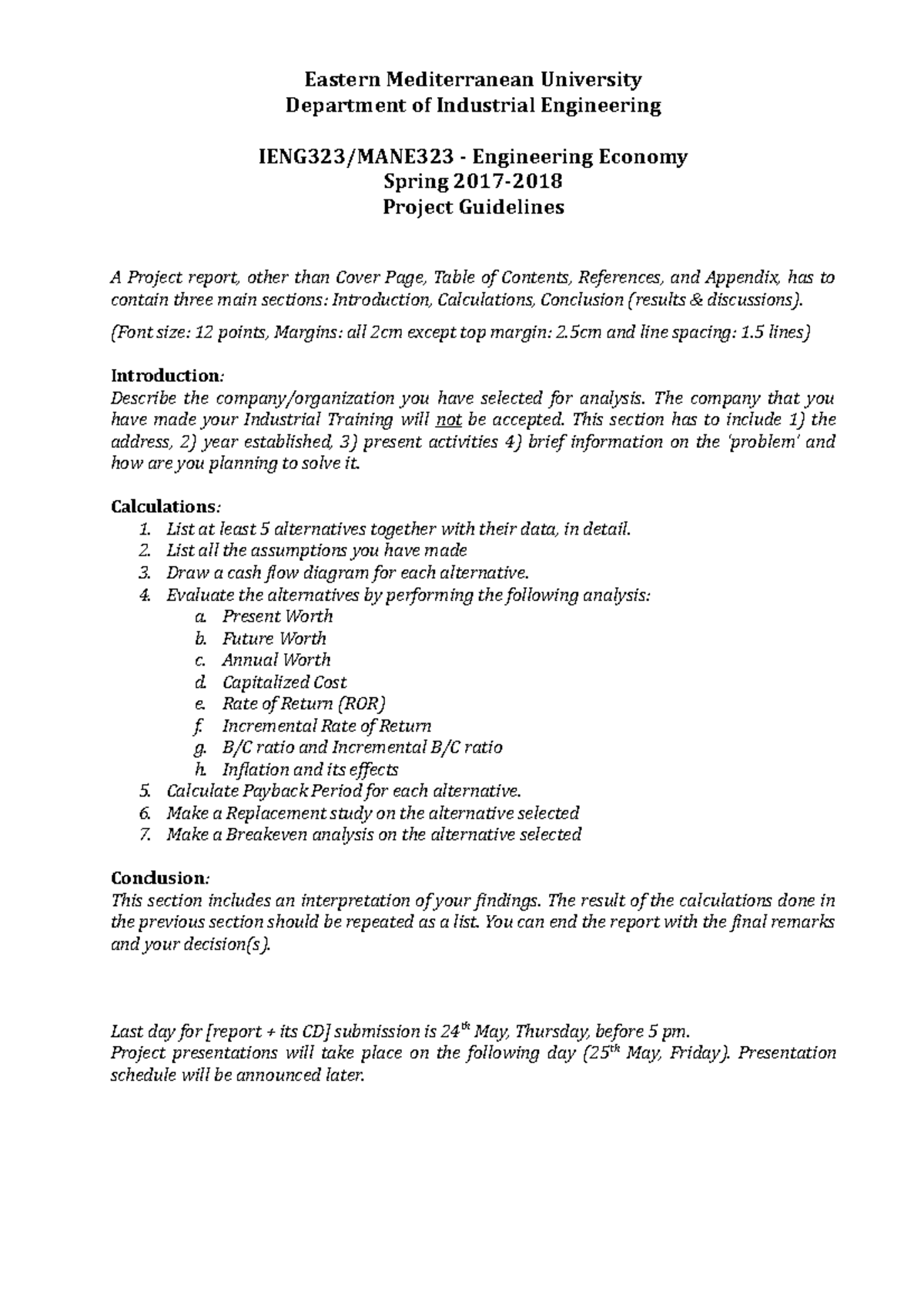 Project Outline - Eastern Mediterranean University Department of ...