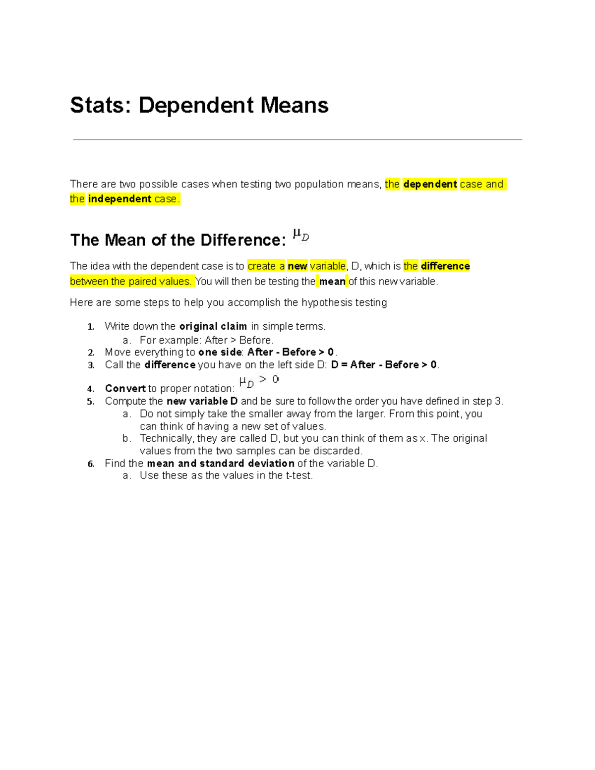 Stats Dependent Means - Statistics: Lecture Notes - Stats: Dependent ...