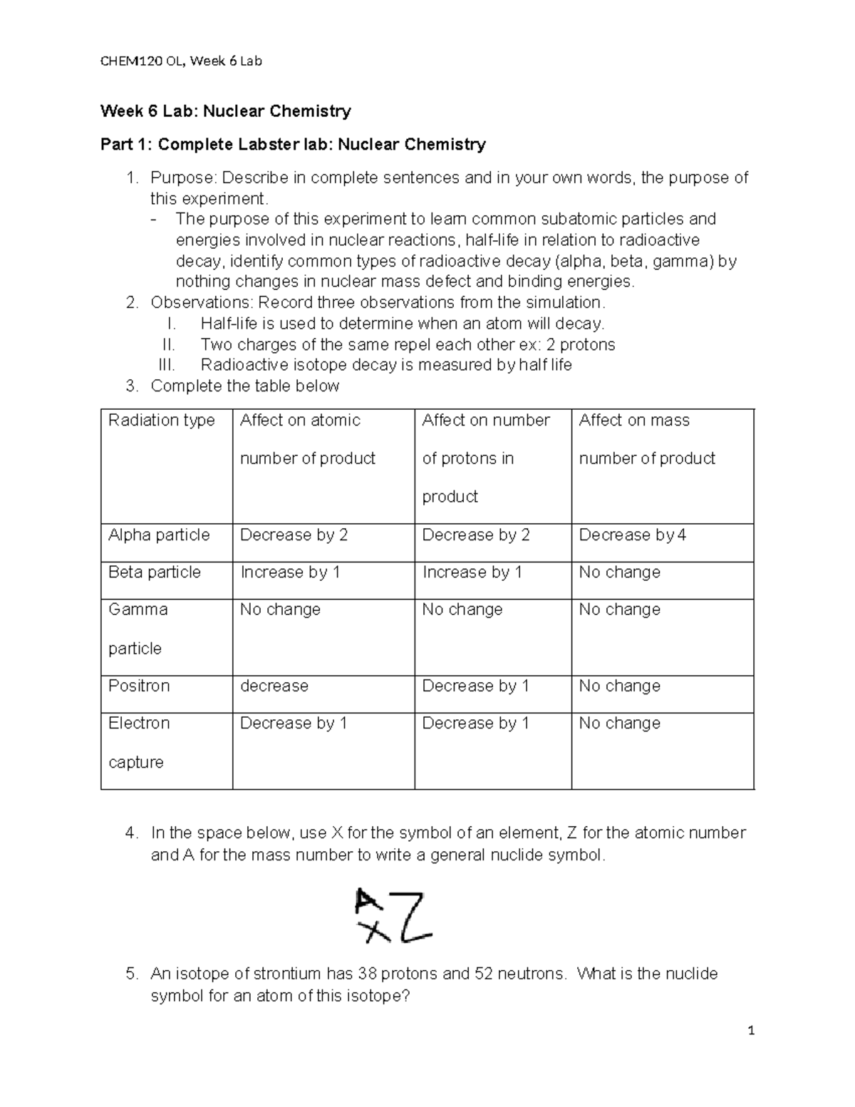 Week 6 lab report - Week 6 Lab: Nuclear Chemistry Part 1: Complete Labster lab: Nuclear ...