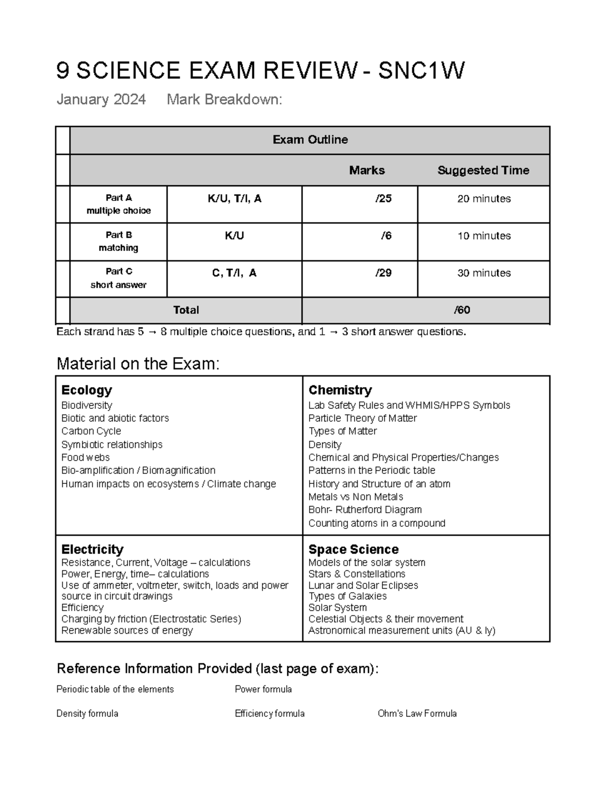 9 Science EXAM Review - asdfghjkl - 9 SCIENCE EXAM REVIEW - SNC1W ...