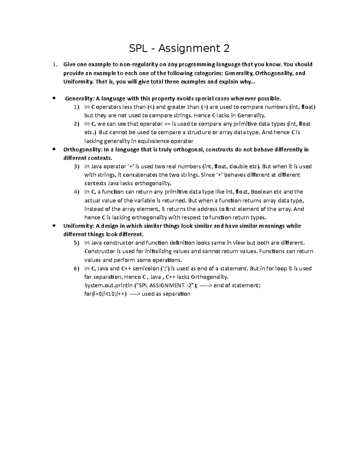 SPL Assignment 2 - SPL - Assignment 2 1. Give one example to non ...