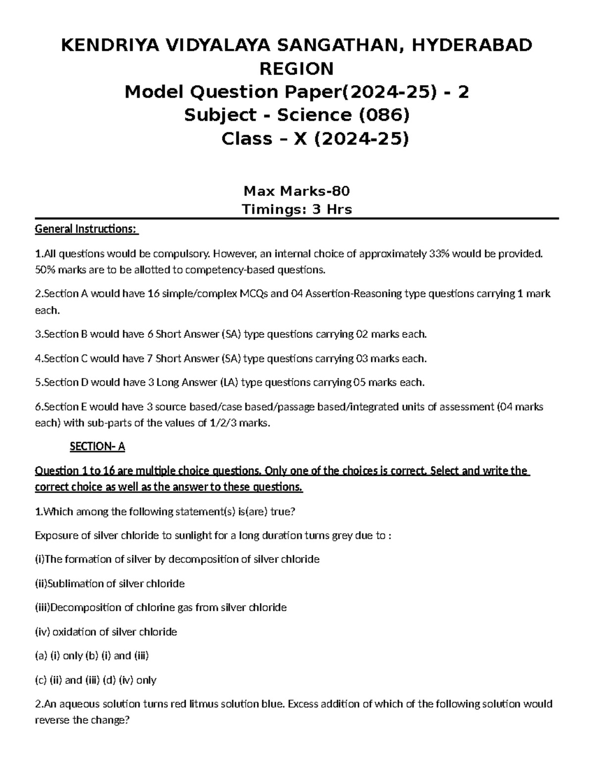 2 Model Question Paper - sample paer - KENDRIYA VIDYALAYA SANGATHAN ...