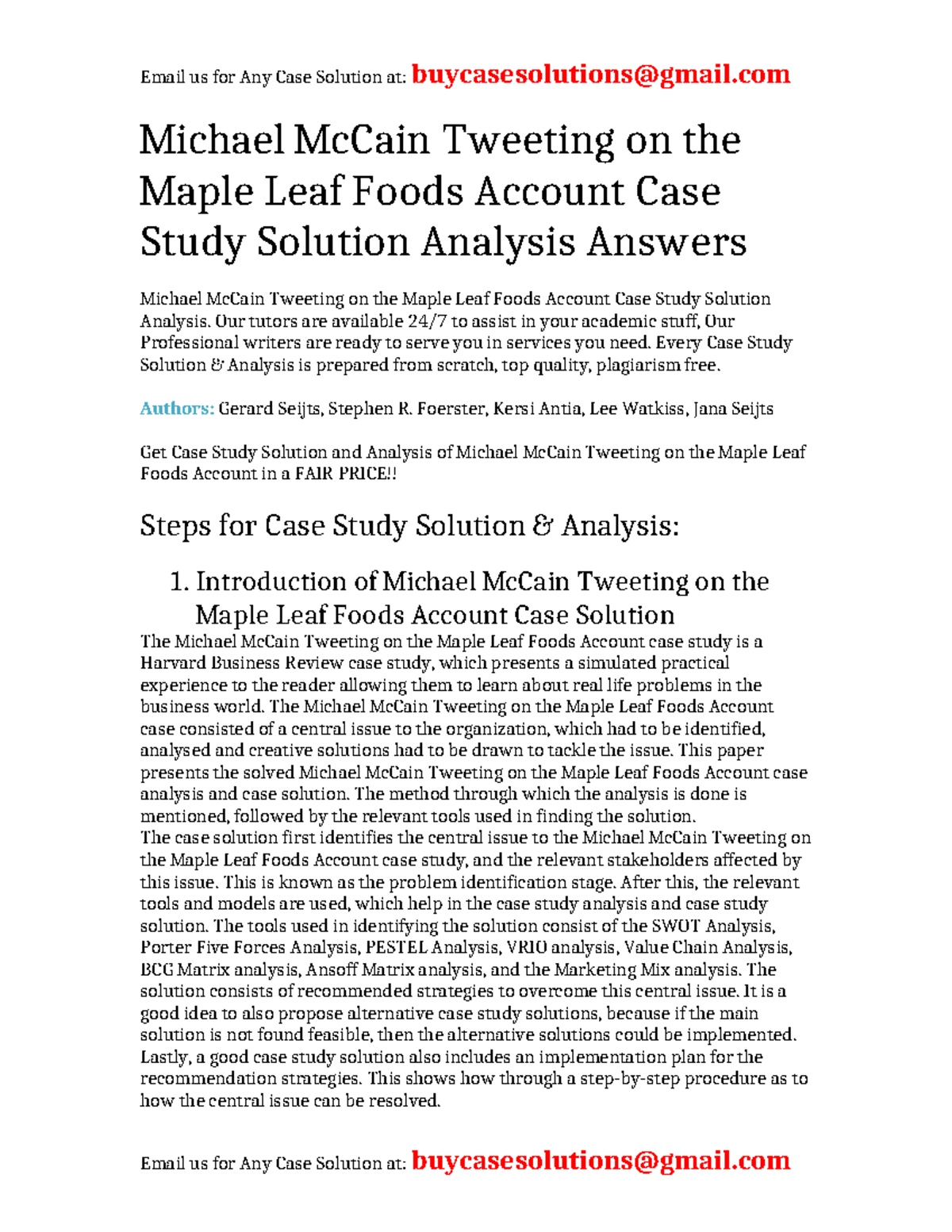 Case Solution Michael McCain Tweeting on the Maple Leaf Foods Account ...