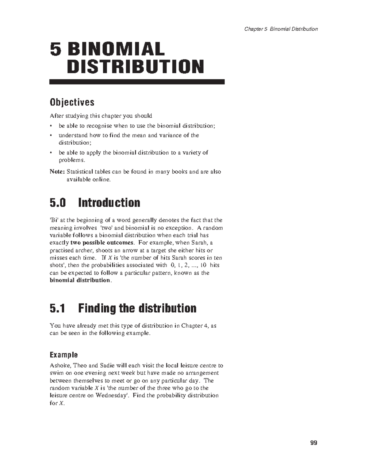 Stats ch5 - chapter 5 - 5 BINOMIAL DISTRIBUTION Objectives After ...