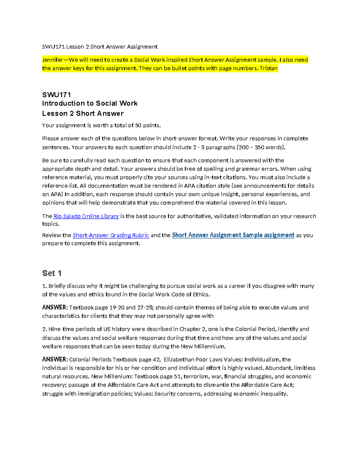 SWU171 Lesson 2 Short Answer Assignment - SWU171 Lesson 2 Short Answer ...