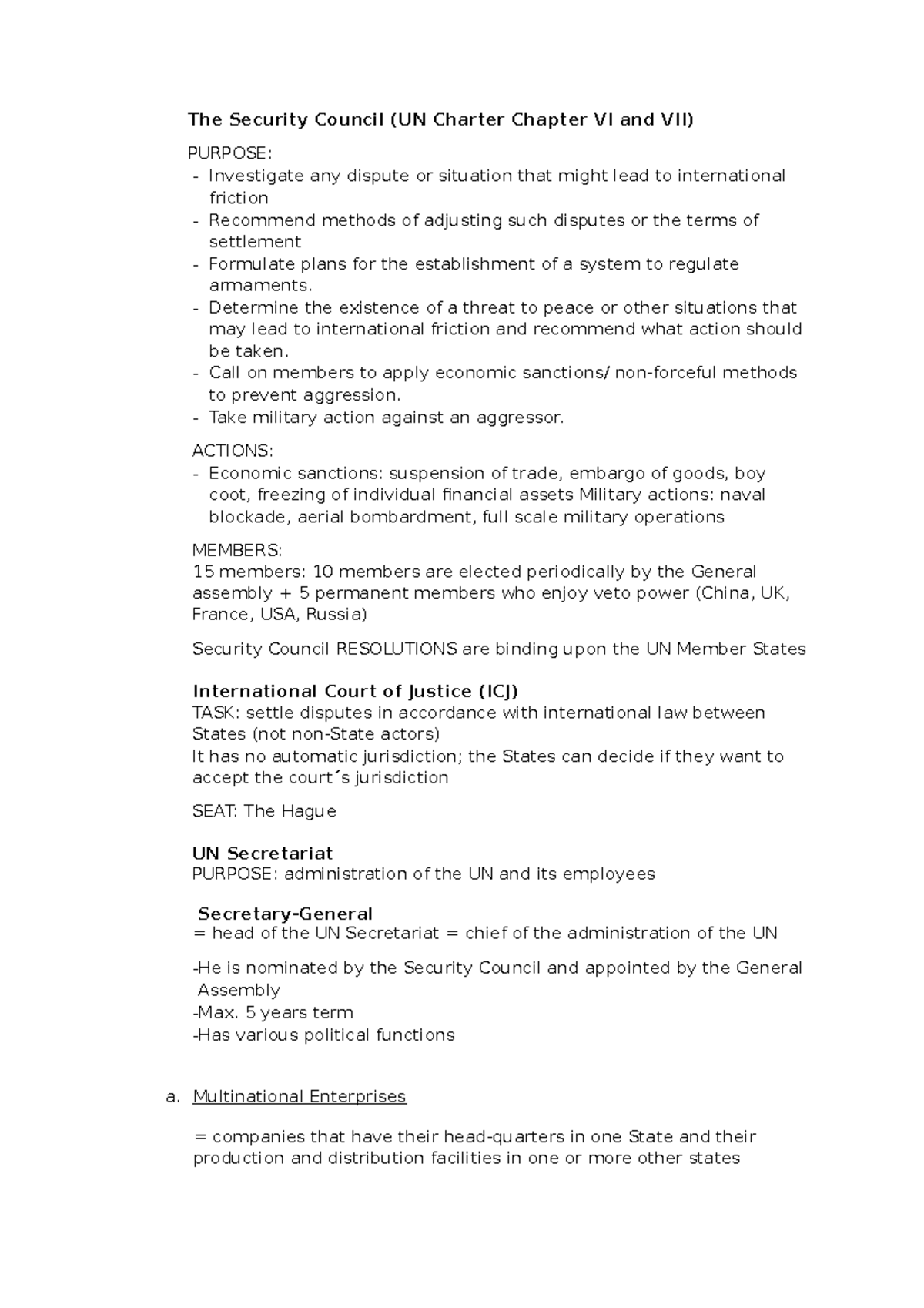 The Security Council - Lecture notes First semester - The Security ...