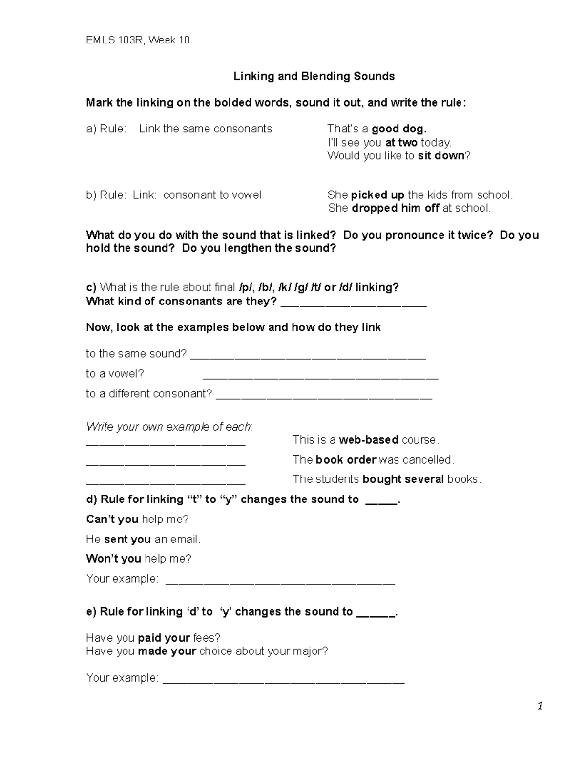 LINK Linking and Blending Sounds - EMLS 103R, Week 10 Linking and ...