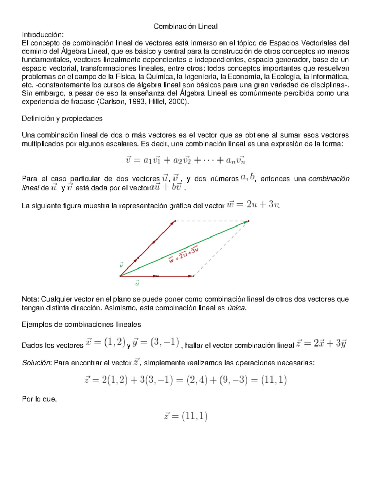 Combinacion lineal - ............. - Combinación Lineal Introducción ...