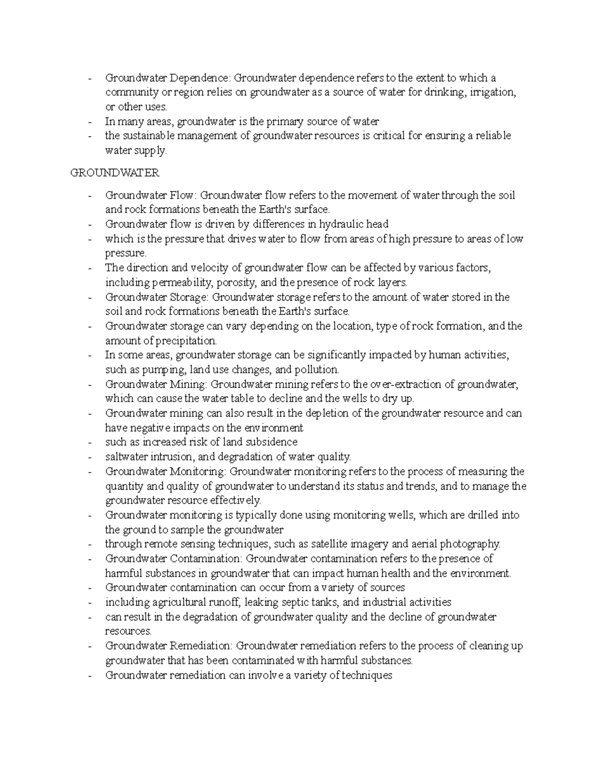 Earth Science Notes 5 ECC - Groundwater Dependence: Groundwater ...
