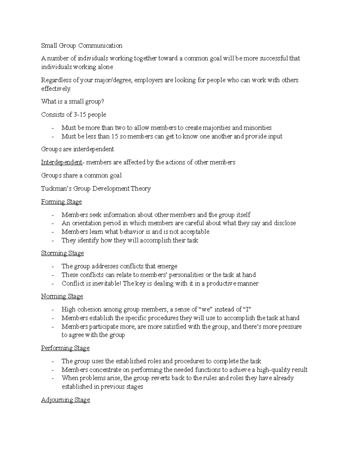 Notes Small Group Communication A Number Of Individuals Working