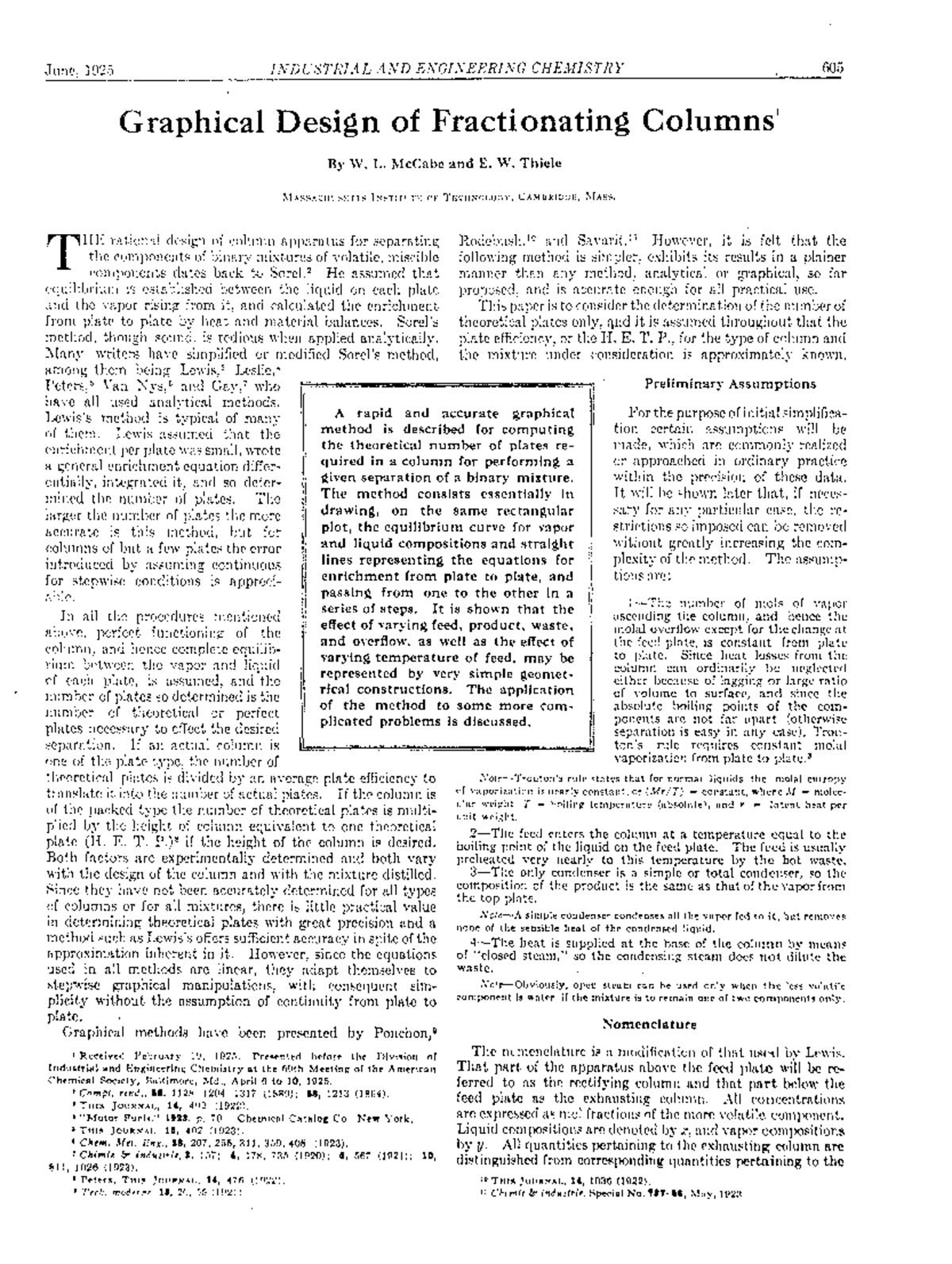 MC CABE Thiele Graphical Design OF Fractionating Columns - Graphical ...