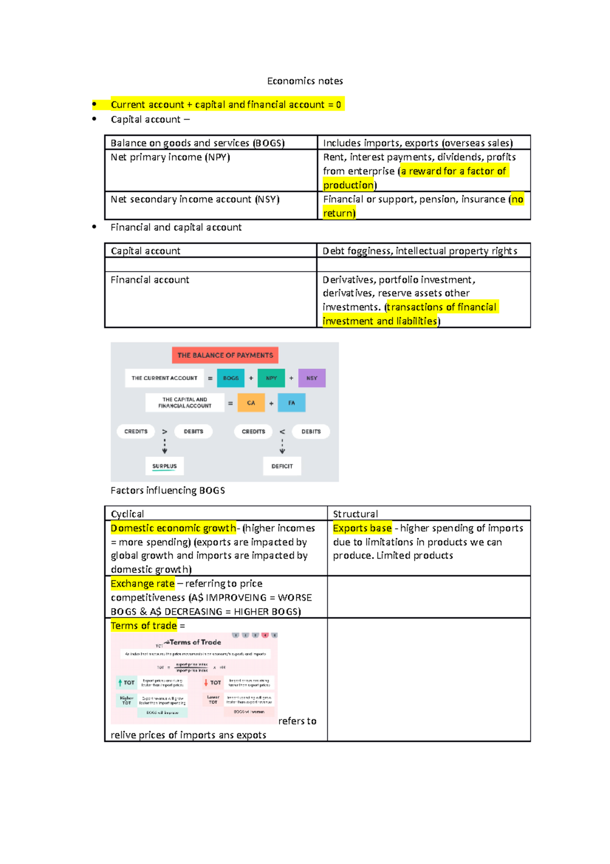 Australia IN THE Global Economy Notes - Economics notes Current account ...