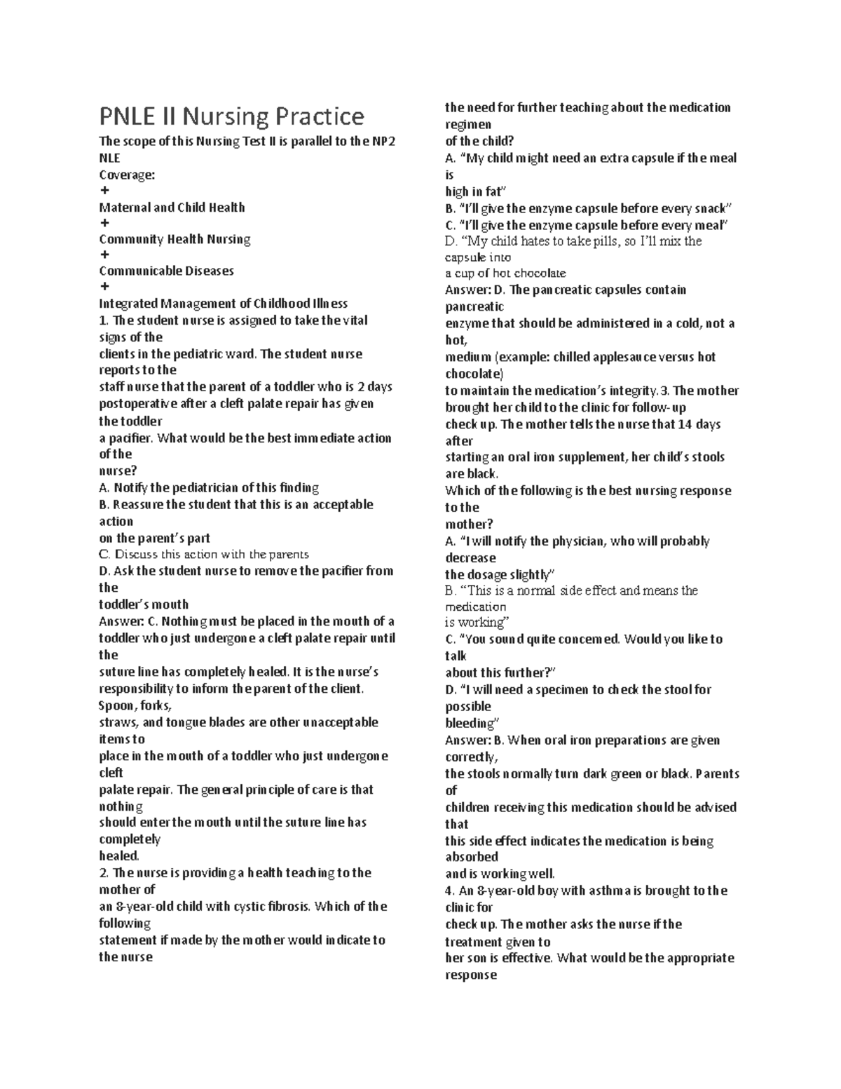 PNLE II and III Nursing Practice - PNLE II Nursing Practice The scope ...