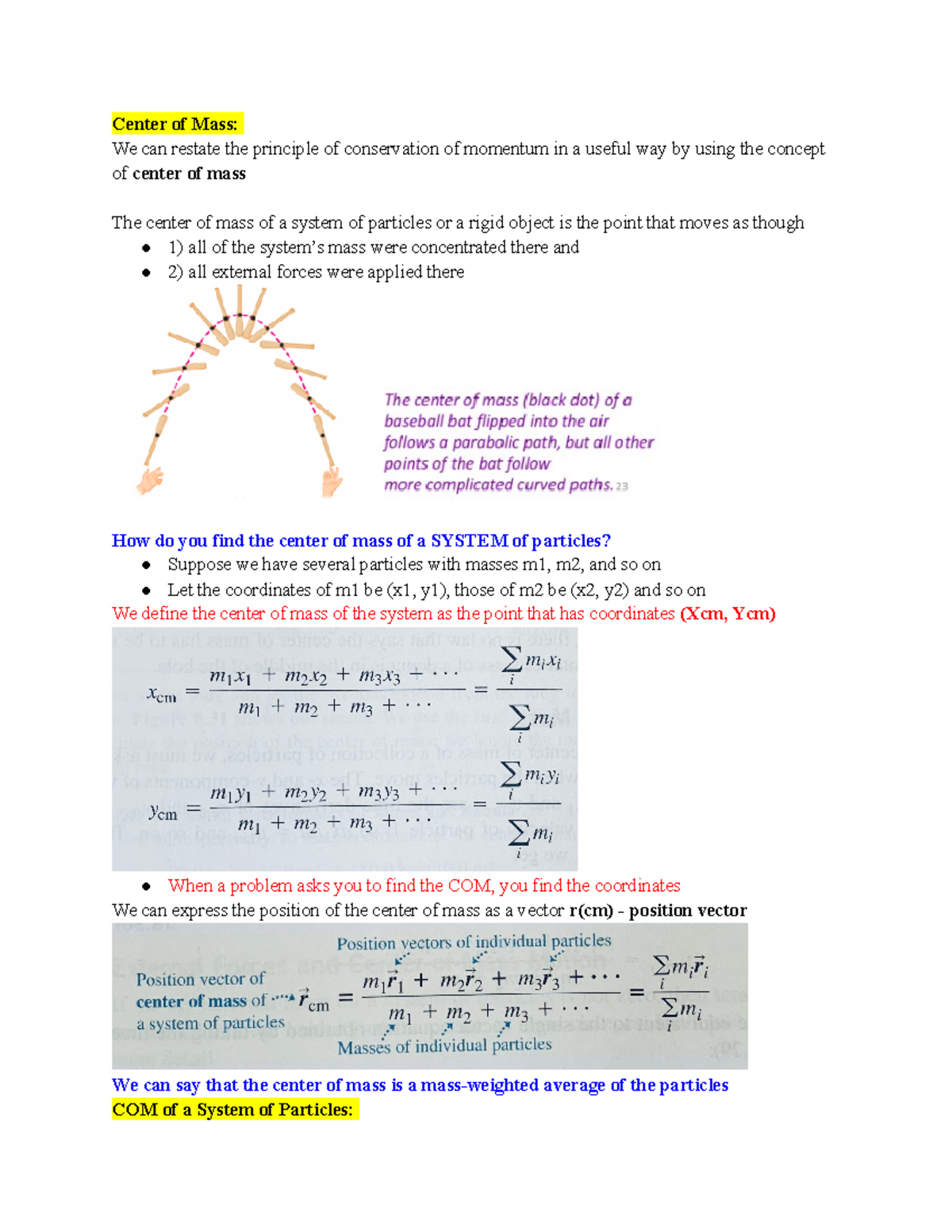 Unit 2 Lecture 5 Center of Mass - Center of Mass: We can restate the ...