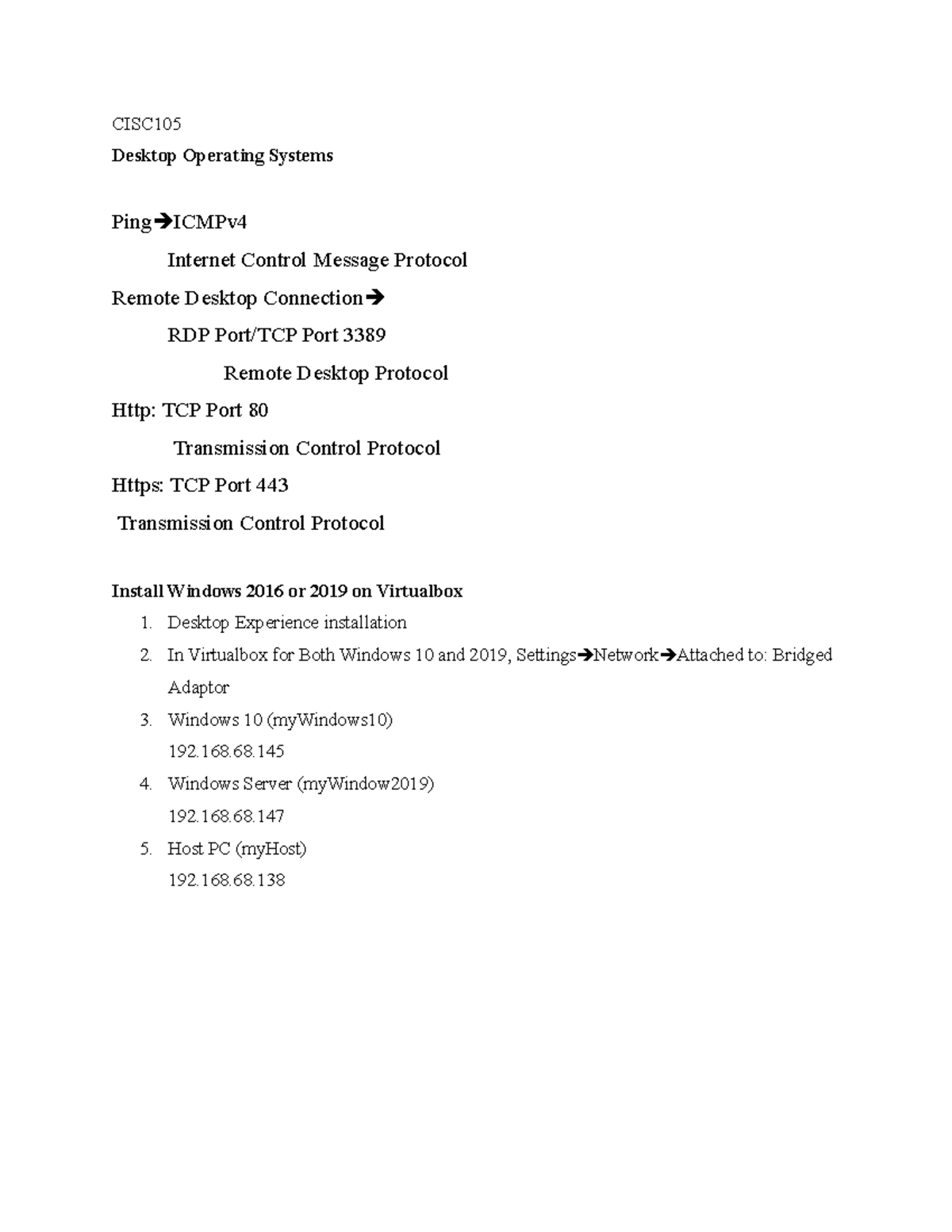 Cisc105 Windows Server Cisc Desktop Operating Systems Ping Icmpv