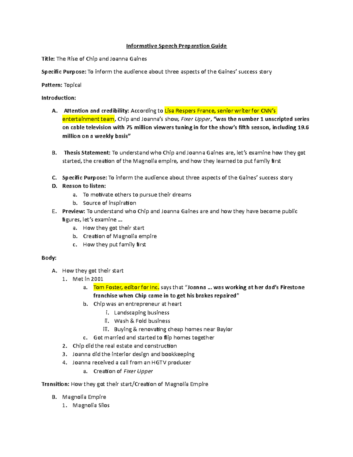 Informative Speech Keynote Outline - Informative Speech Preparation ...