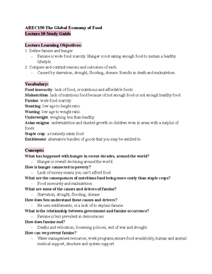 Module 5 Lecture 12 Study Guide - AREC150 The Global Economy of Food ...