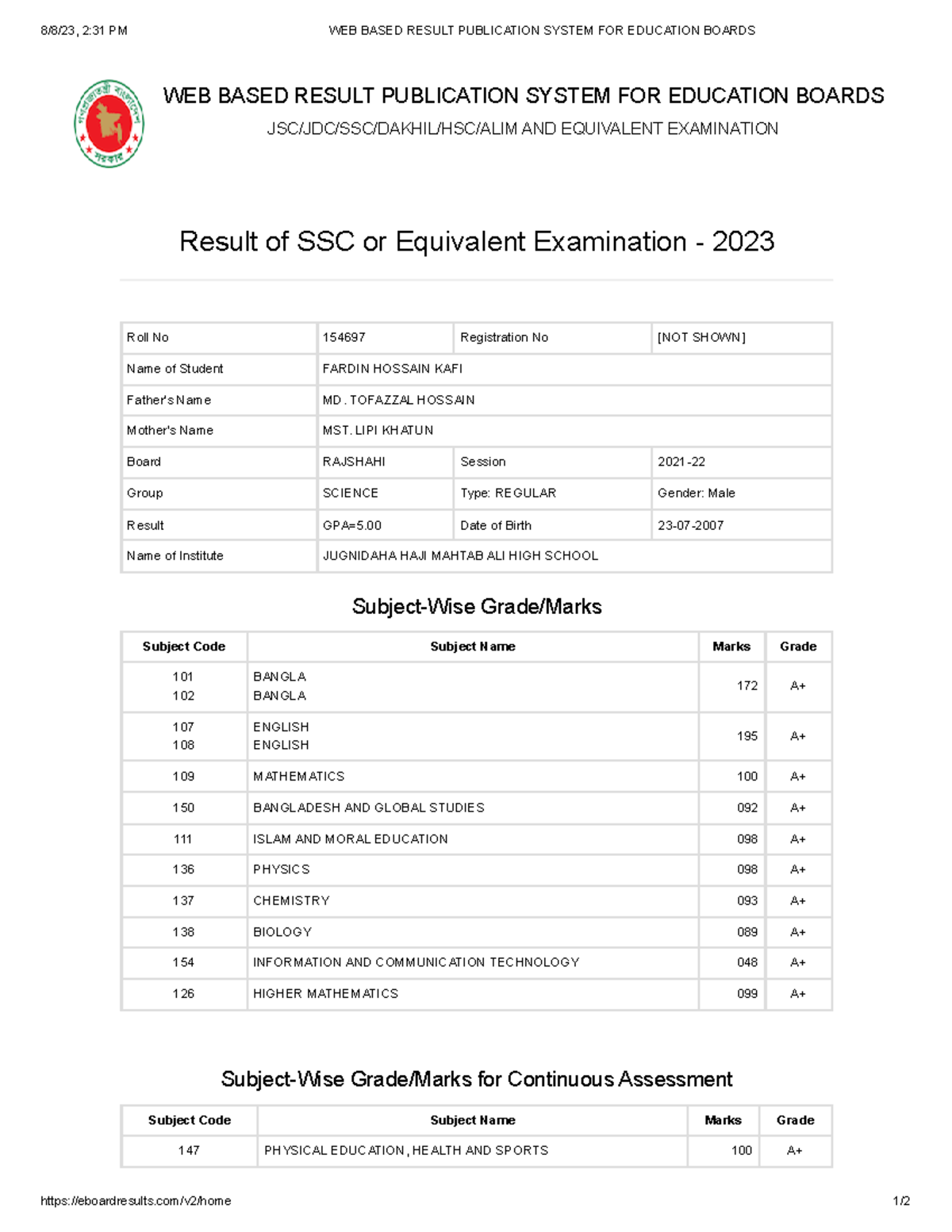 Limon - 8/8/23, 2:31 PM WEB BASED RESULT PUBLICATION SYSTEM FOR ...