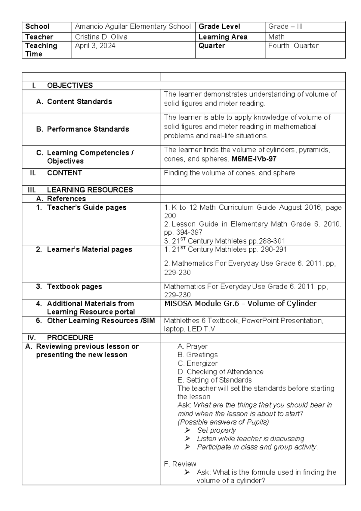 Finds THE Volume OF Cones AND Spheres - School Amancio Aguilar ...