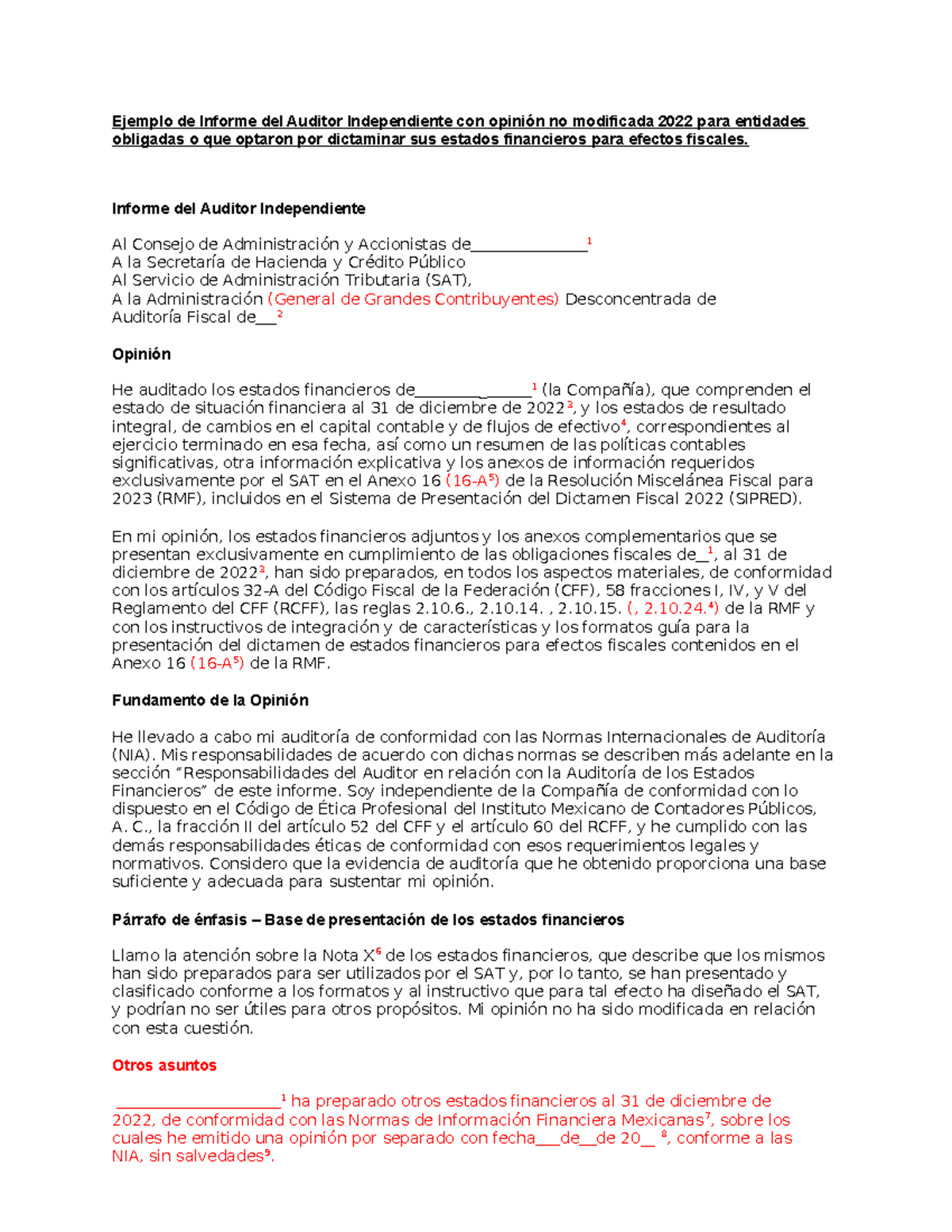 Ejemplo-informe-auditor-independiente-2022 - Ejemplo de Informe del Auditor Independiente con ...