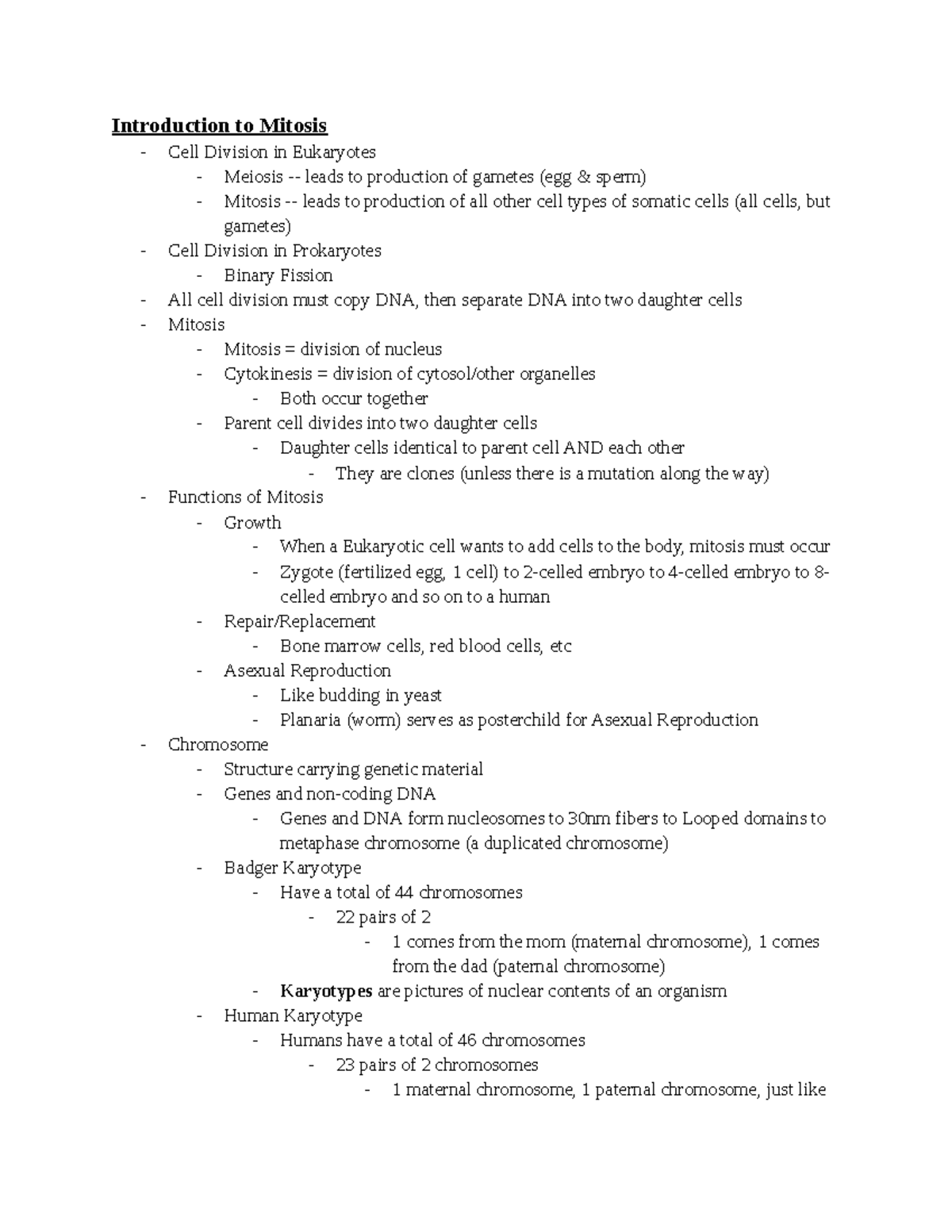 Module 7 Notes Cell Cycle, Mitosis & Cancer - Introduction to Mitosis ...