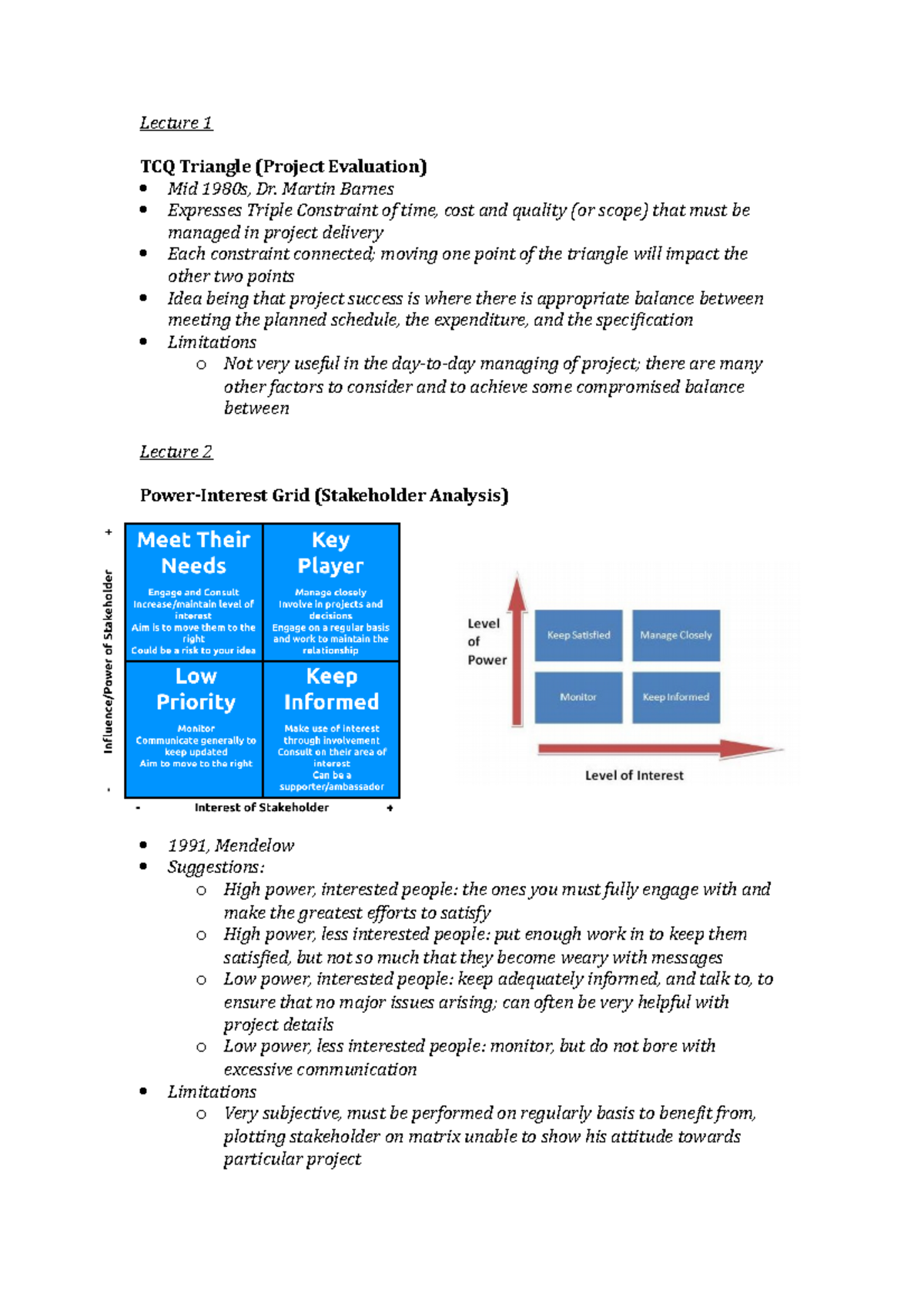 Theories - Summary Project Management - Lecture 1 TCQ Triangle (Project ...