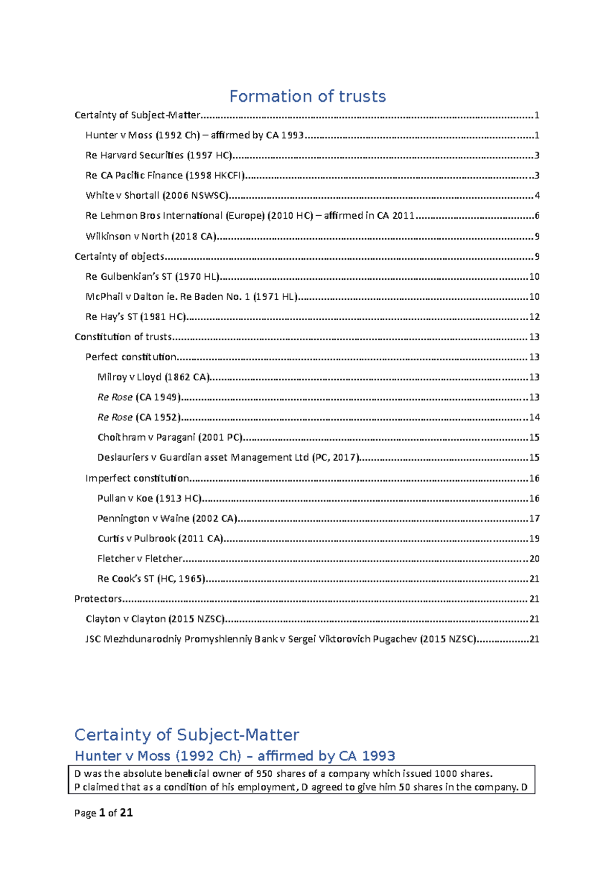 1.1. Formation of Express Trusts - case notes - Formation of trusts D ...