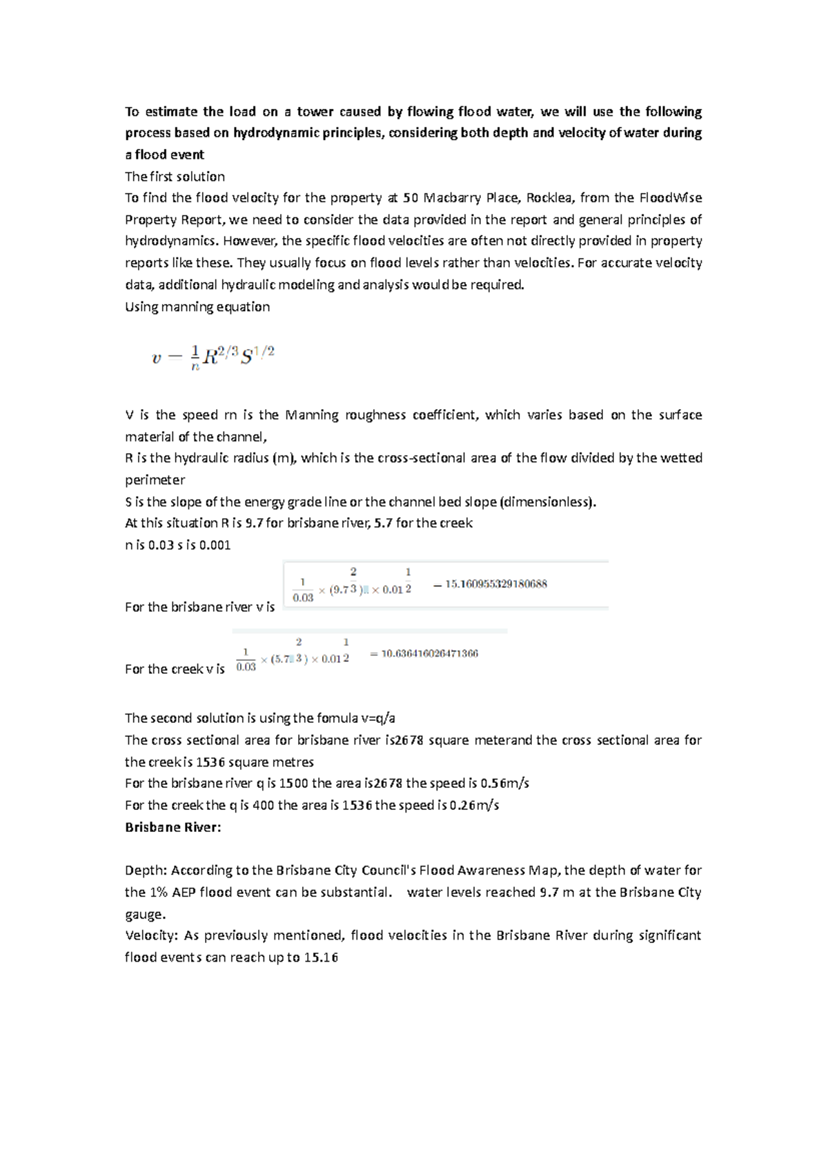 4 - To find the flood velocity for the property at Point X, from the ...