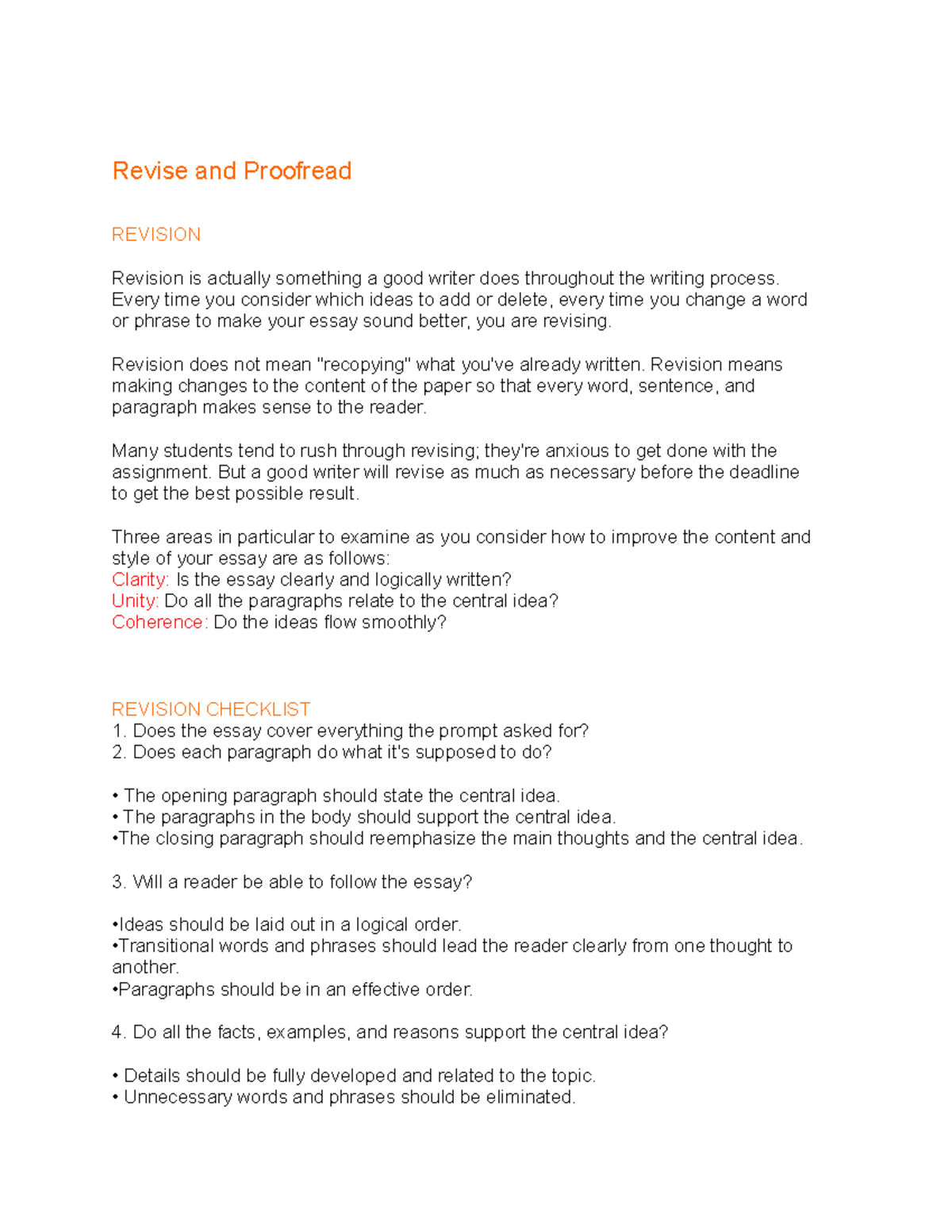 Revising and Proofreading the Essay - Revise and Proofread REVISION ...