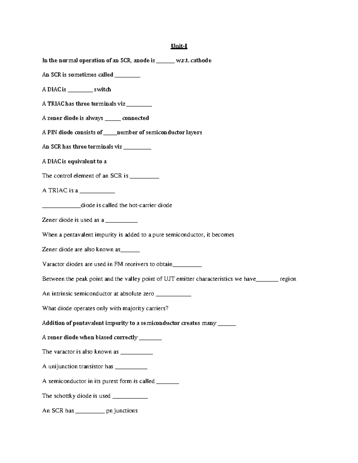 QB one mark - Unit-I In the normal operation of an SCR, anode is ...