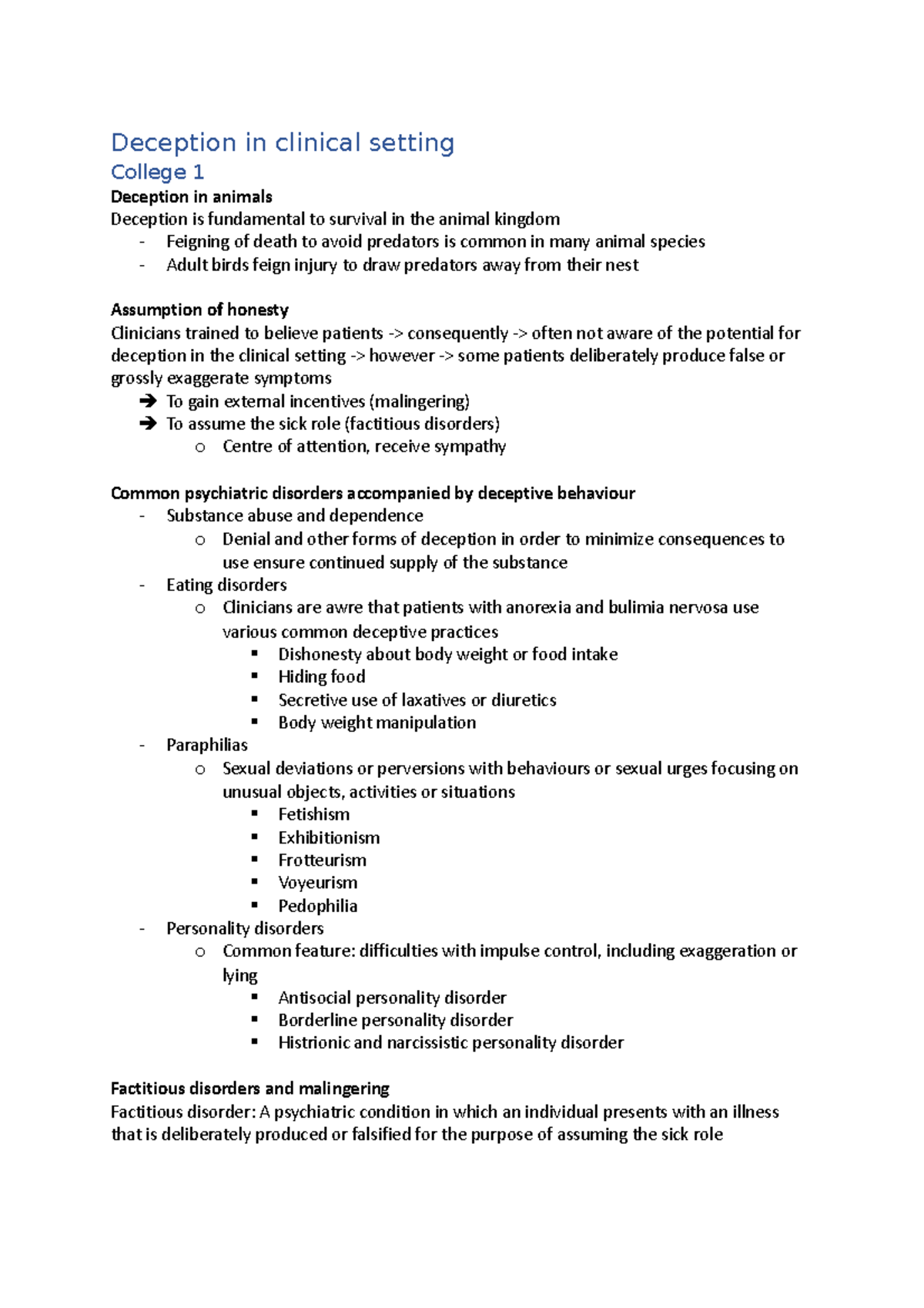 Deception in clinical setting - Deception in clinical setting College 1 ...