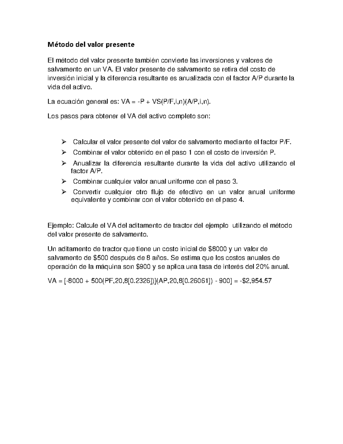 2.1 Metodo del Valor Presente - Método del valor presente El método del ...