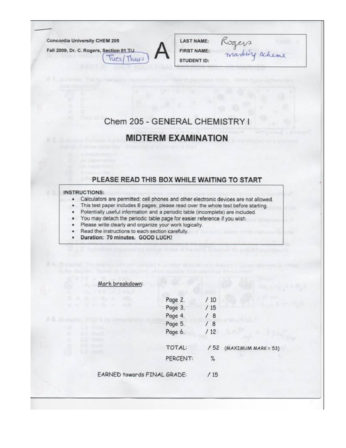 Chem 205 F09 01 A MT-solutions - CHEM 205 - Studocu