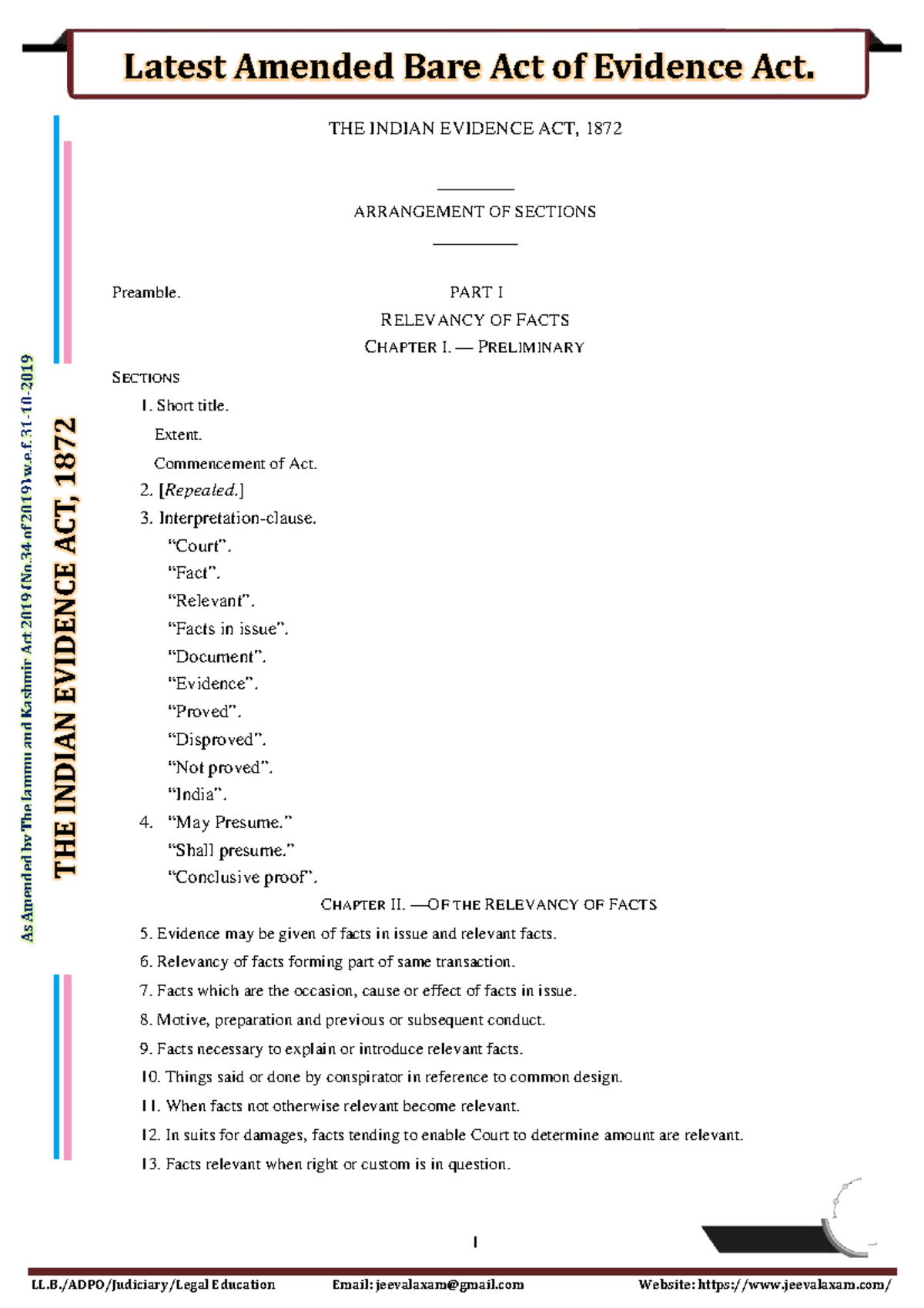 Indian Evidence ACTS Notes - 1 THE INDIAN EVIDENCE ACT, 1872 ...