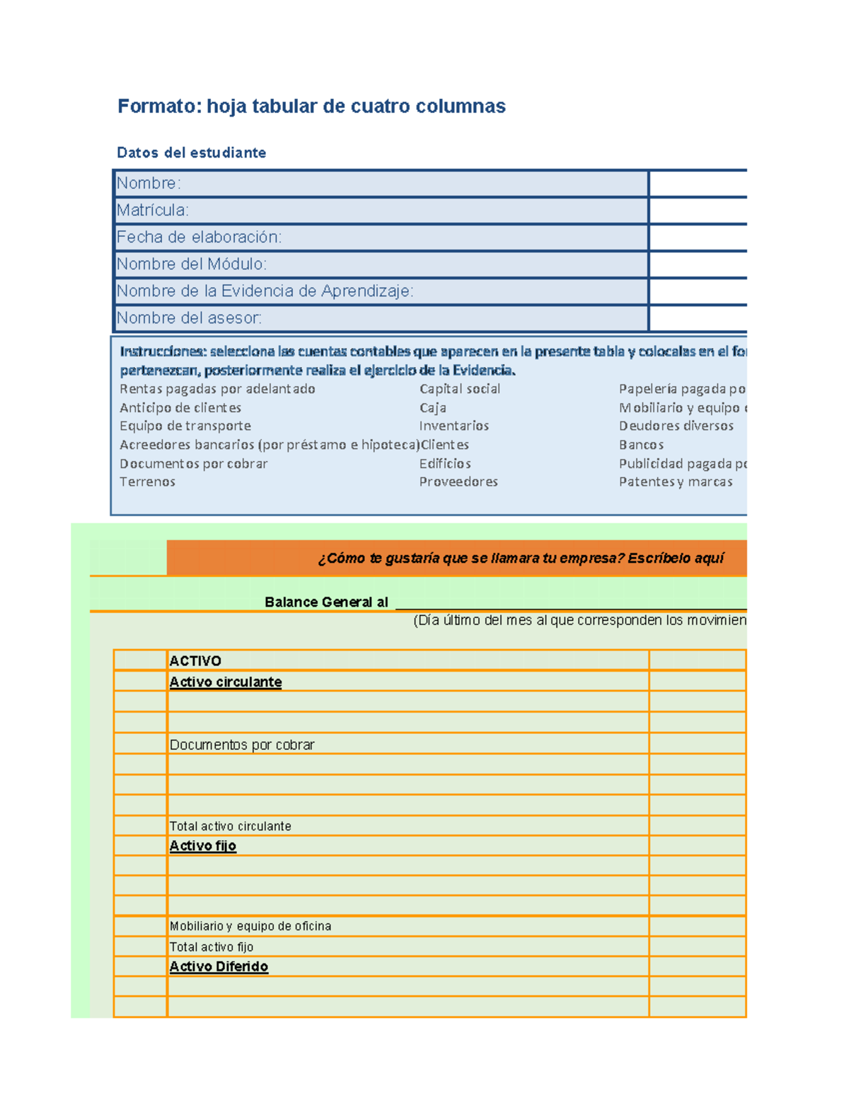 Contabilidad - 1111111 - Formato: hoja tabular de cuatro columnas ...