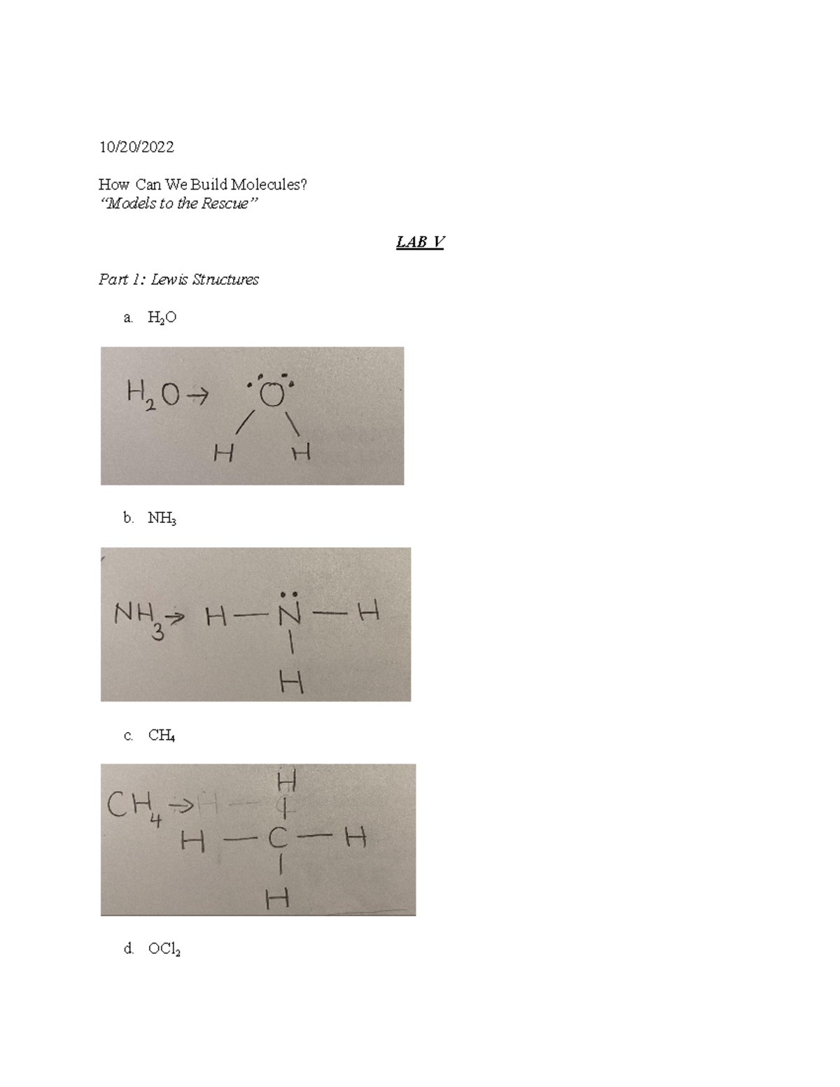 Lab 5-3 - lab report - 10/20/ How Can We Build Molecules?