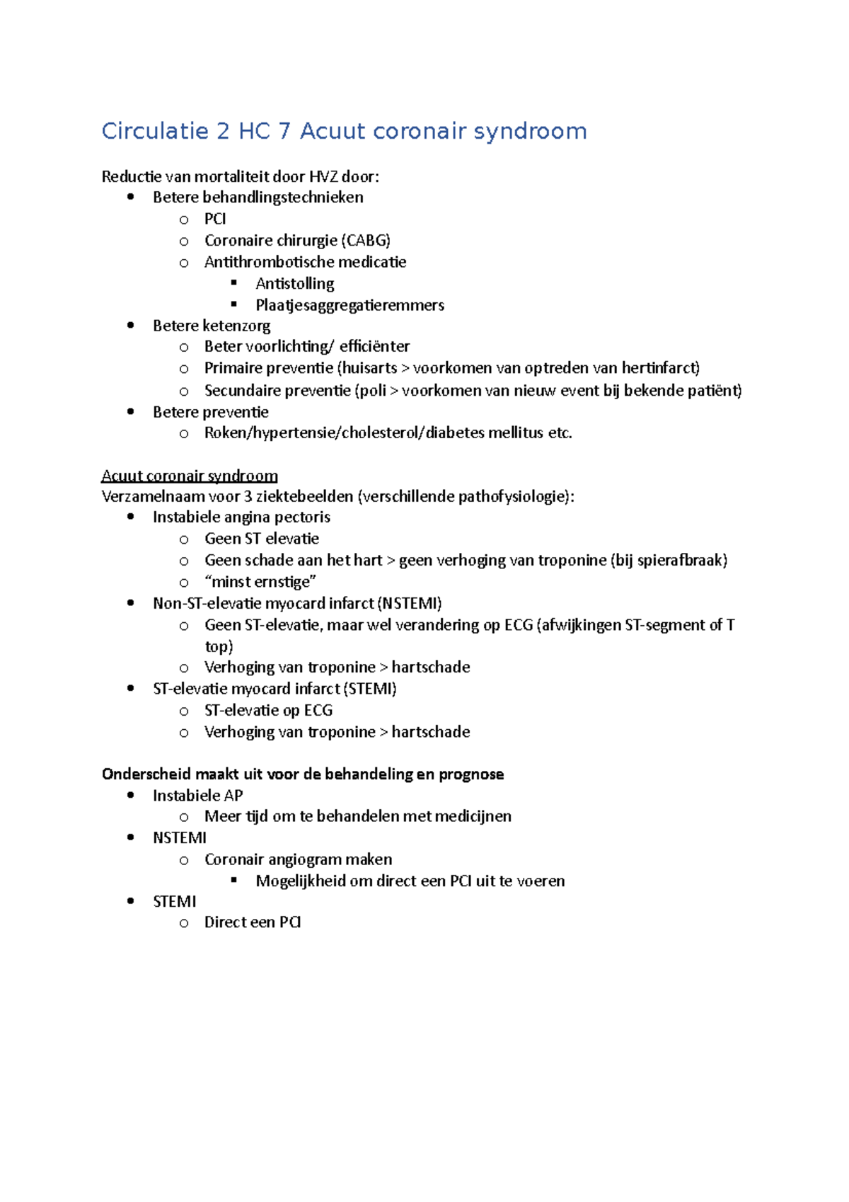 Circulatie 2 HC 7 Acuut coronair syndroom - Circulatie 2 HC 7 Acuut ...
